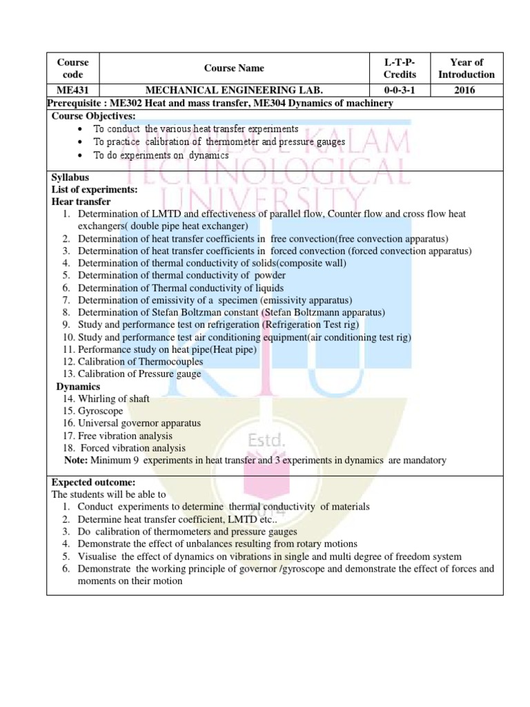 Me431 Mechanical Engineering Lab | PDF