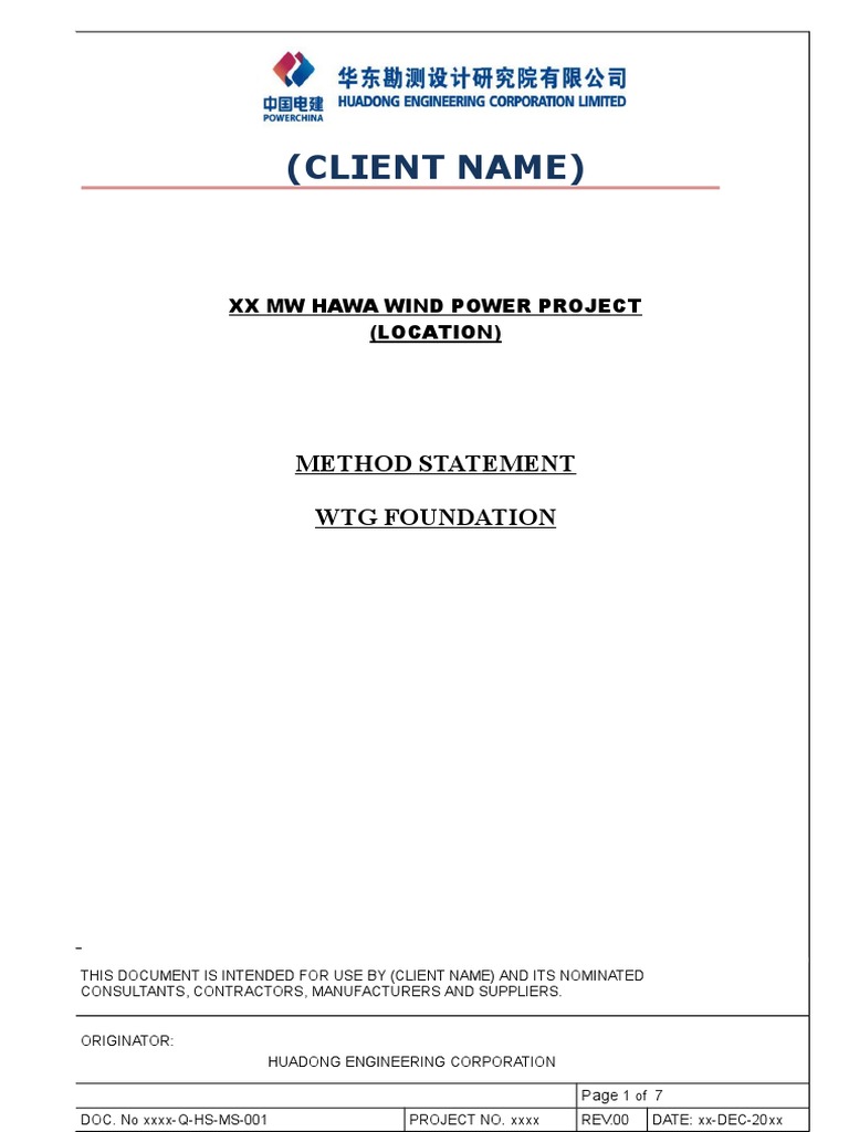 Method Statement For WTG Foundation | PDF | Concrete | Specification ...