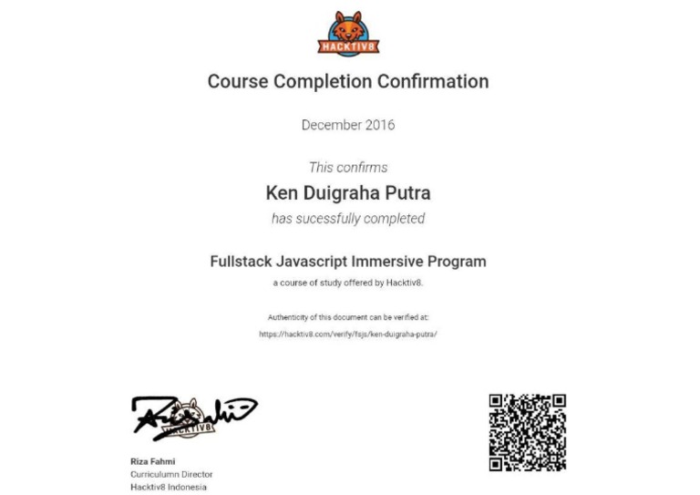Hacktiv8 Certificate - Ken Duigraha Putra PDF | PDF