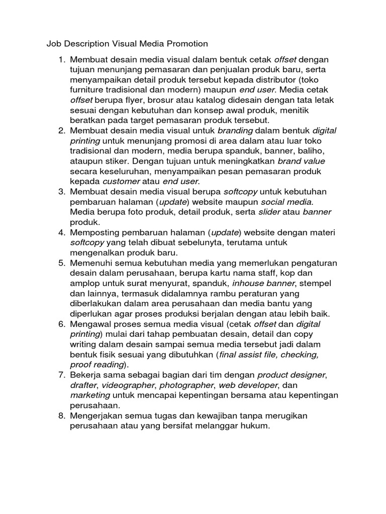 Job Description Visual Media Promotion (Desain Grafis) | PDF