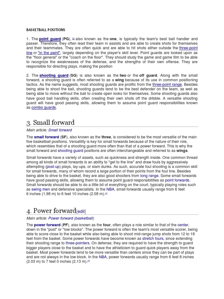 Overview of Basketball Positions 1-5 | PDF | Basketball Positions | Leisure