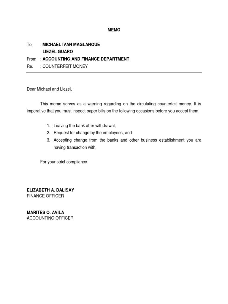 Memorandum Counterfeit Money | PDF | Law