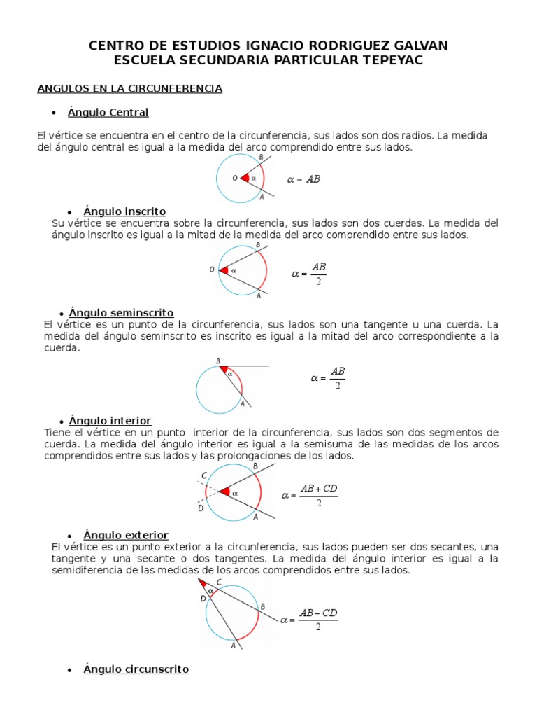 Ángulos en El Círculo | PDF | Circulo | Tangente