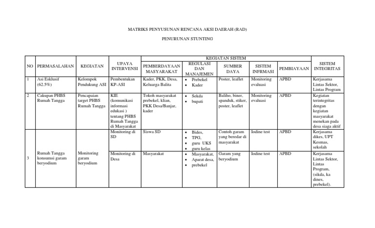 Matriks Penyusunan Rencana Aksi Daerah | PDF