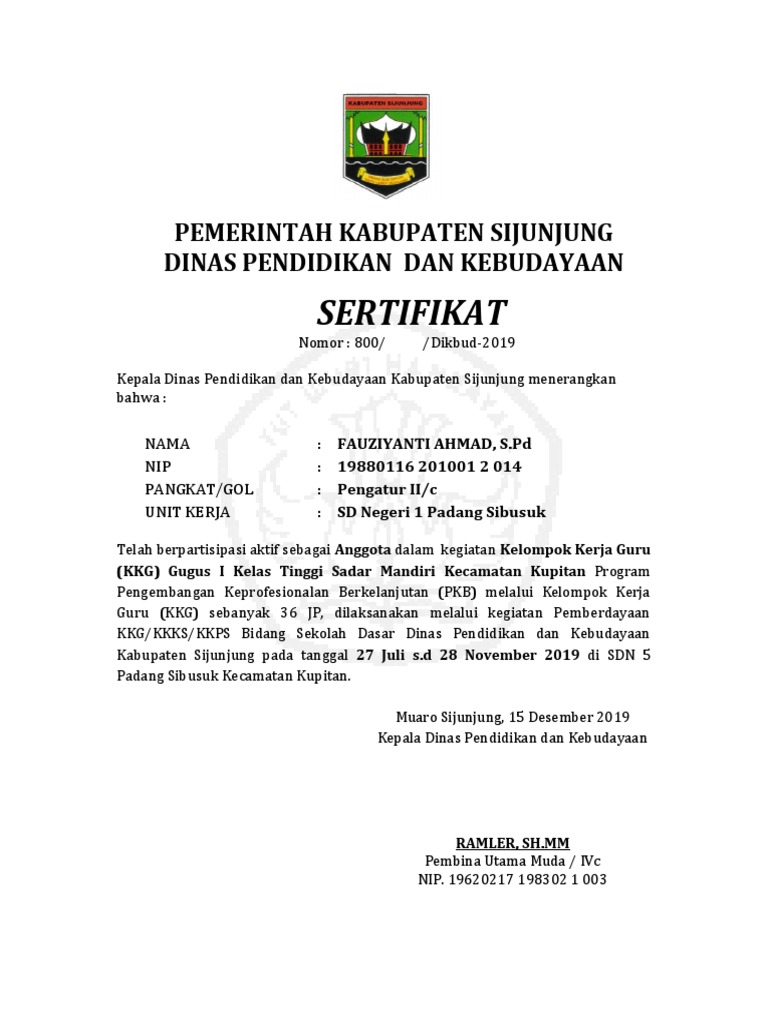 Sertifikat KKG | PDF