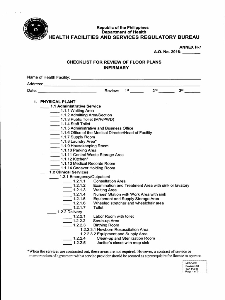 Infirmary Floor Plan Review Checklist | PDF | Hospital | Health Care