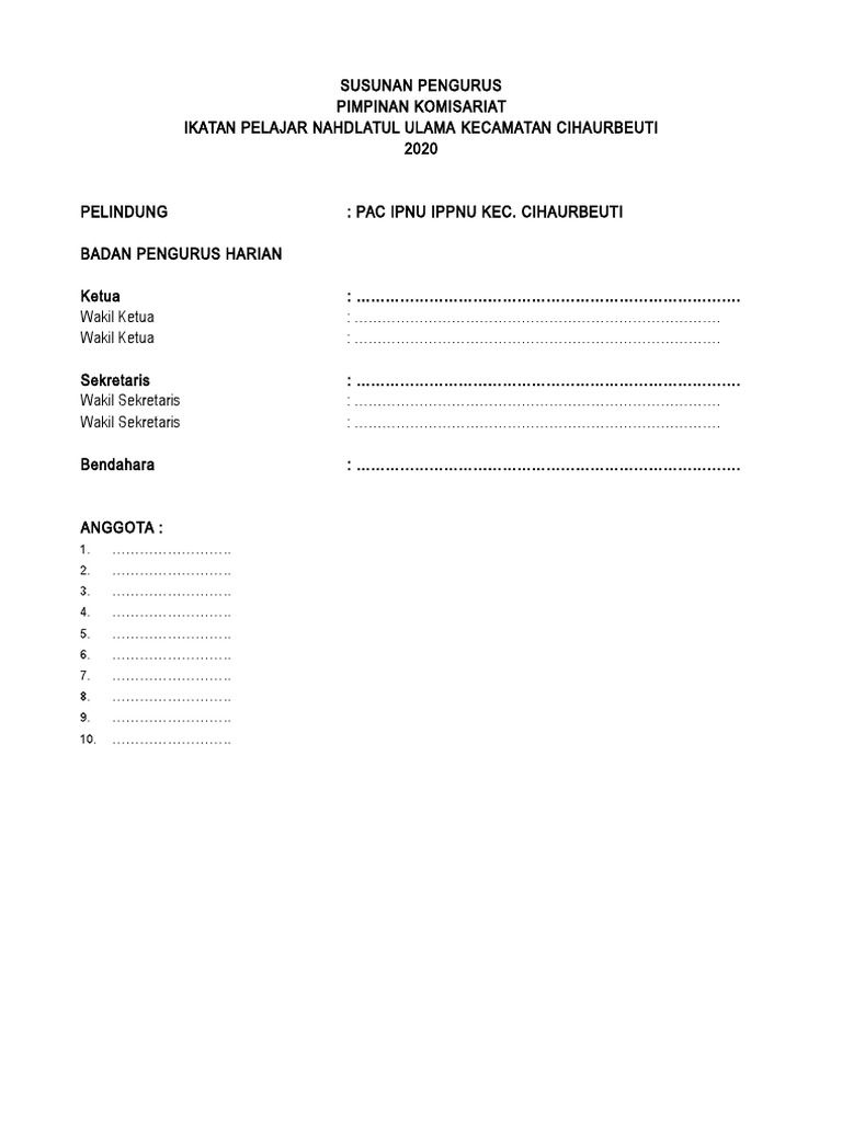 E - Form Susunan Pengurus PK IPNU | PDF