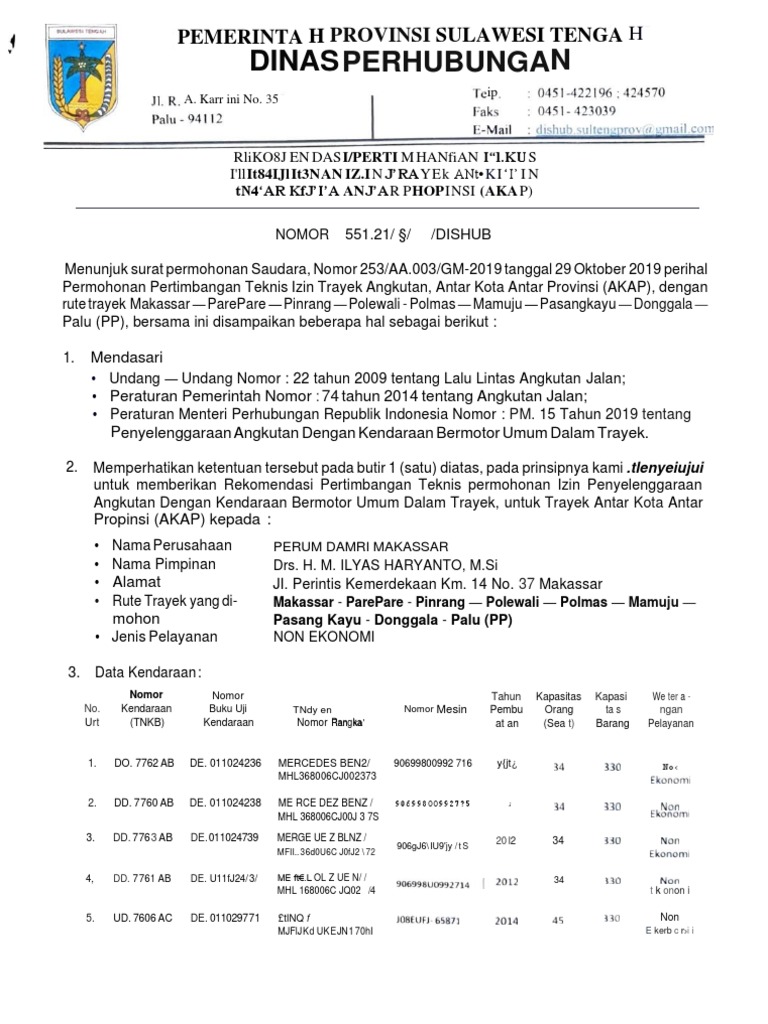 Surat Rekomendasi Trayek | PDF