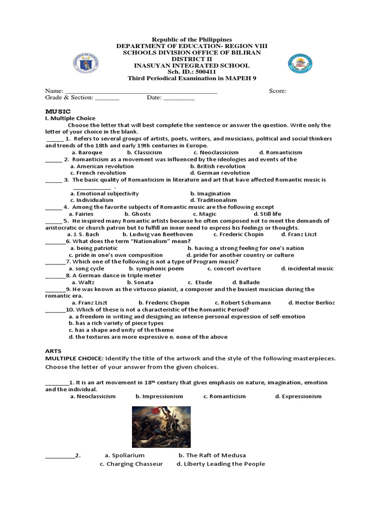 3RD Quarter Exam in Mapeh 9 | PDF | Romantic Music | Romanticism