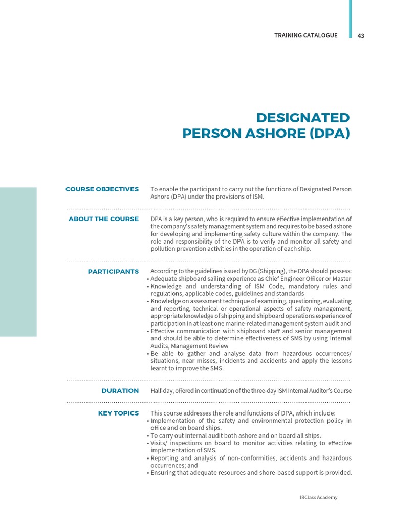 Designated Person Ashore Dpa | PDF | Internal Audit | Safety