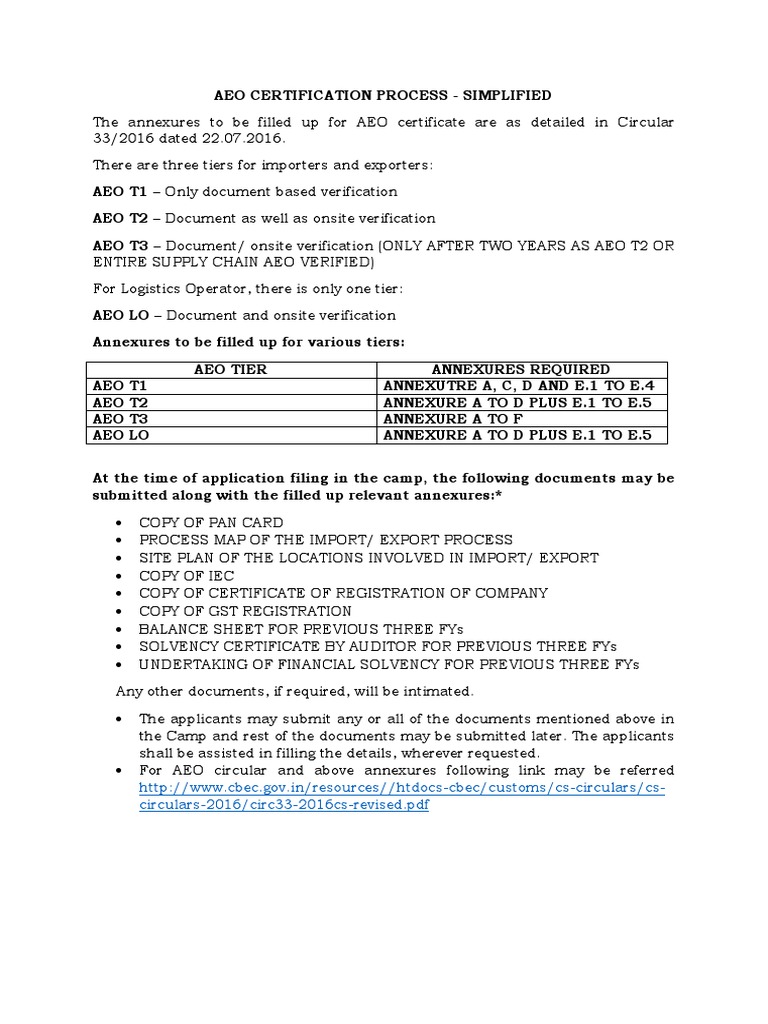 Aeo Certification Process | PDF