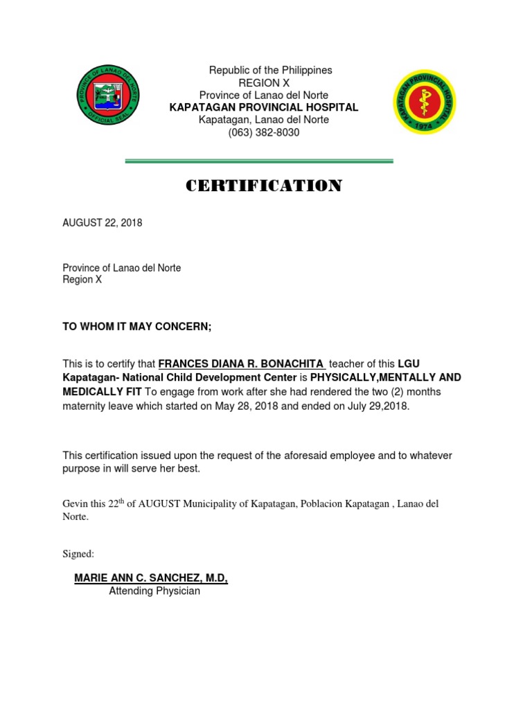 Med Cert For Employment | PDF | Physician | Doctor Of Medicine