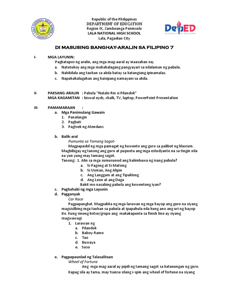 Filipino 7 Lesson Plan | PDF