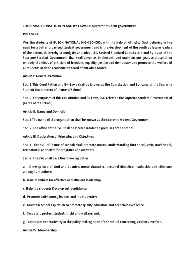 Student Government Constitution | PDF | Presidents Of The United States ...