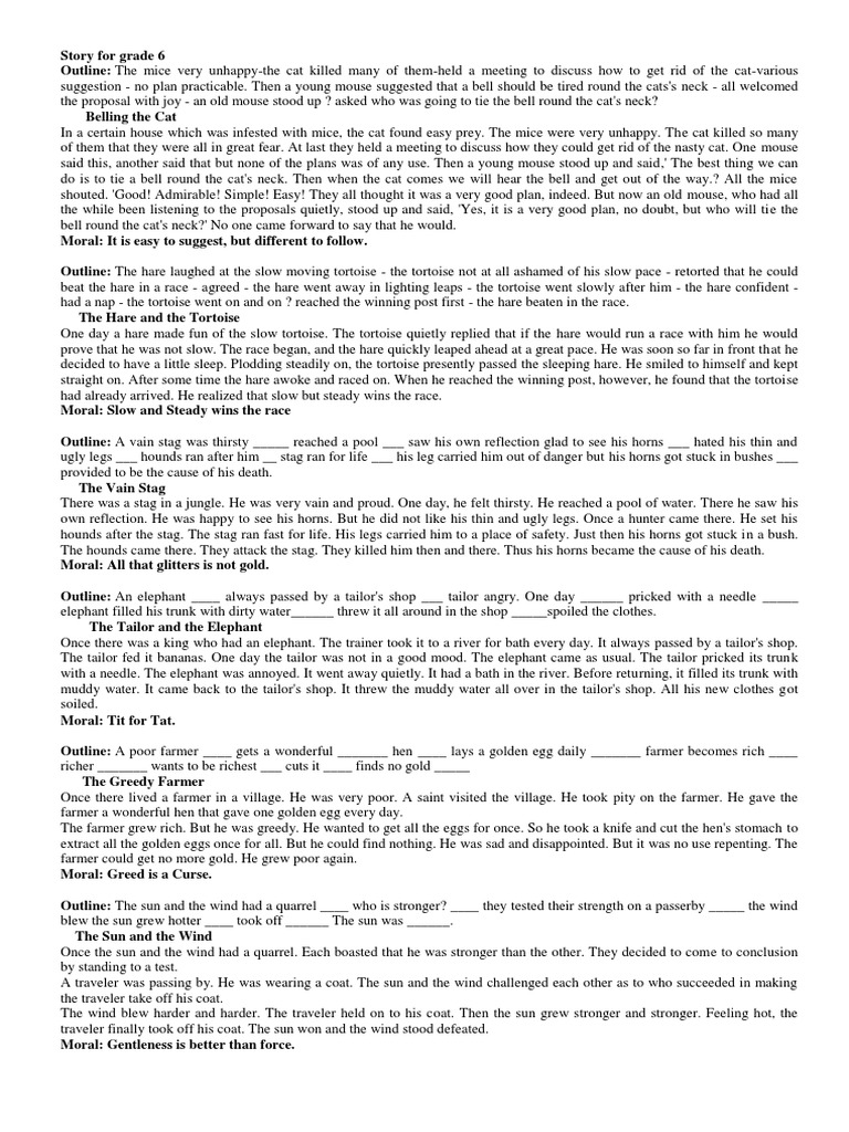 Story For Grade 6 | PDF | Mouse | Cats