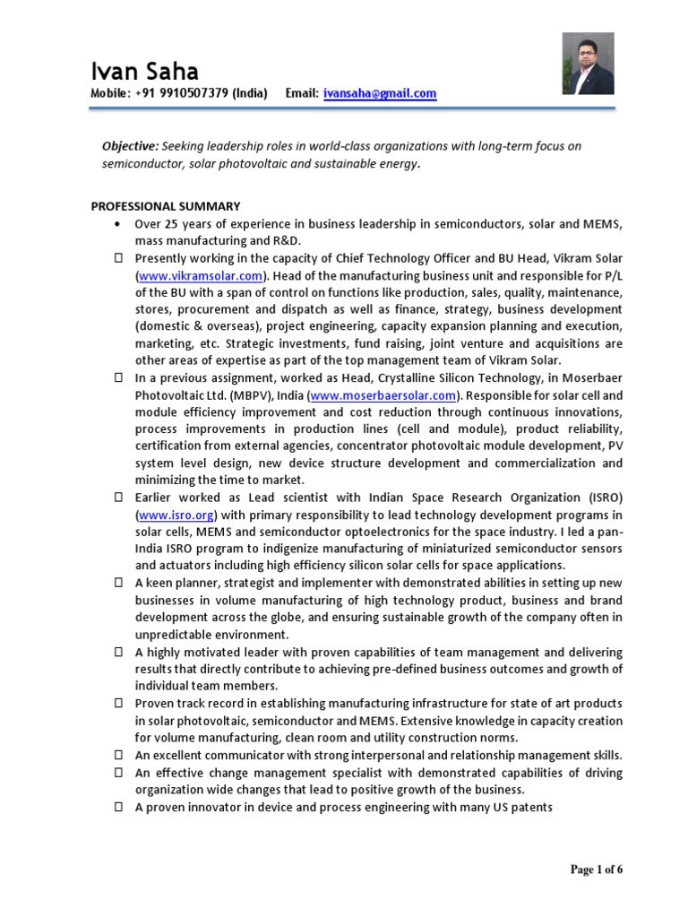 Ivan Resume 2017 | PDF | Photovoltaics | Thin Film Solar Cell