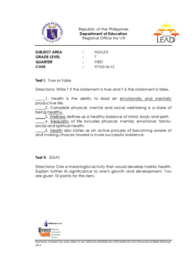 Grade 7 Health 1ST Quarter | PDF | Puberty | Adolescence