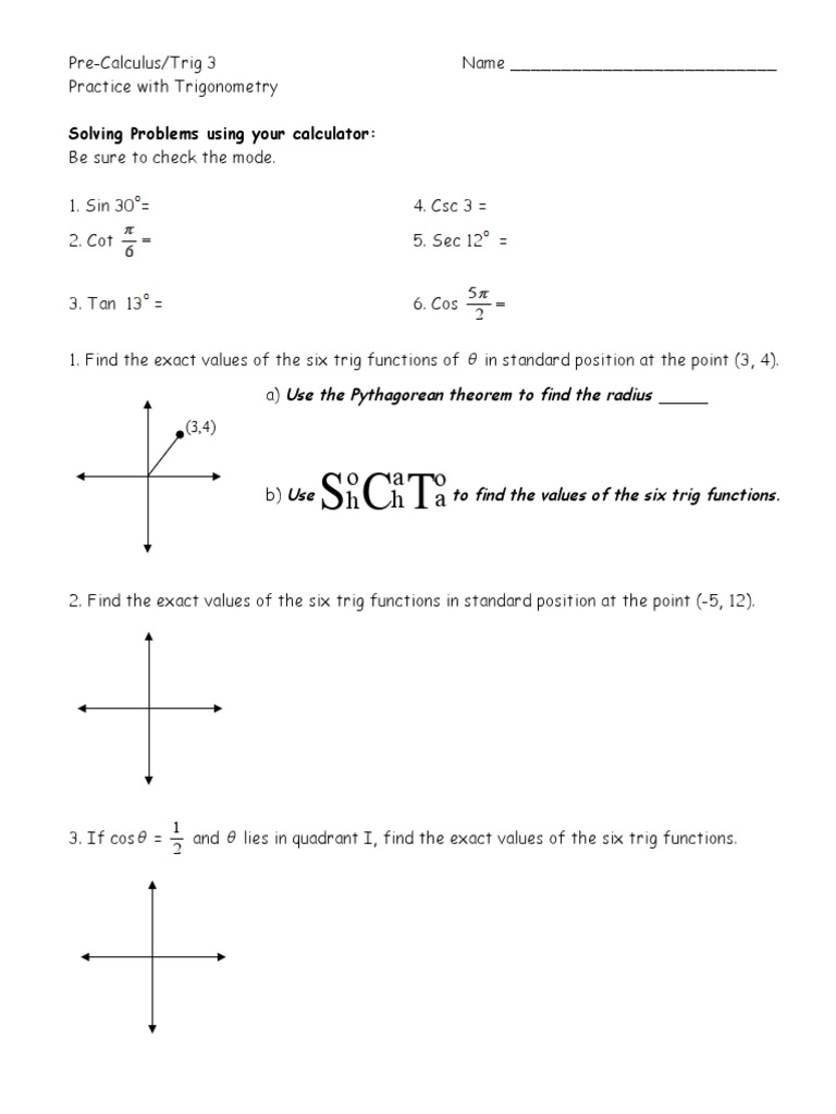 Right Triangle Practice Worksheet | PDF | Trigonometric Functions | Sine