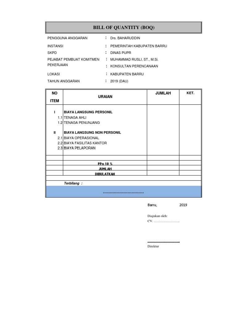 RAB Konsultan Perencanaan Gedung 2019 | PDF