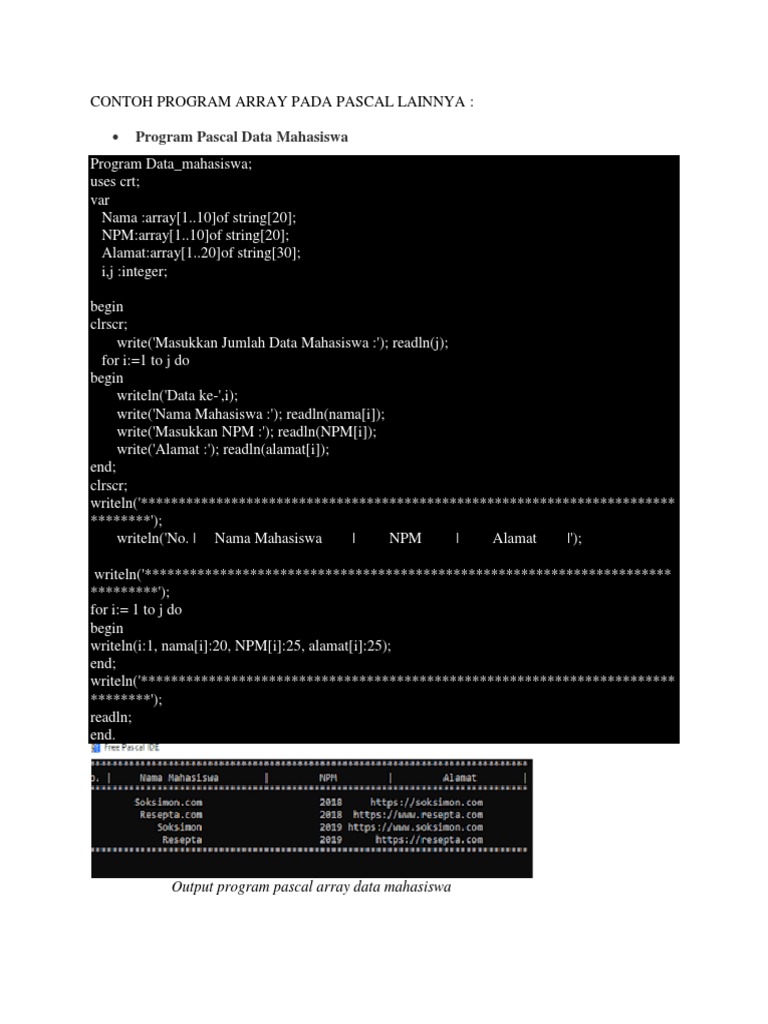 Contoh Program Array Pada Pascal | PDF