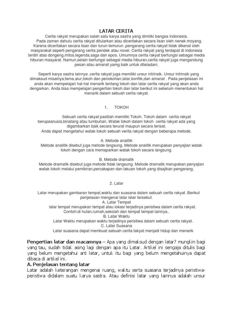 Pengertian dan Jenis Latar Cerita | PDF