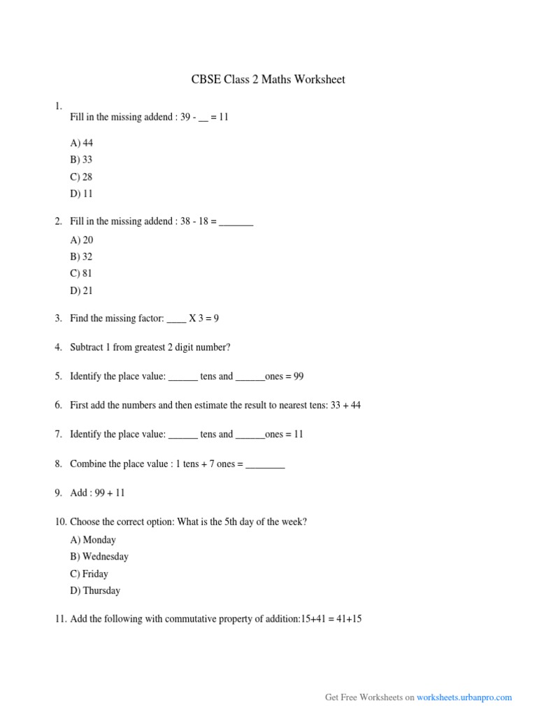 Class 2 CBSE Maths Worksheet | PDF