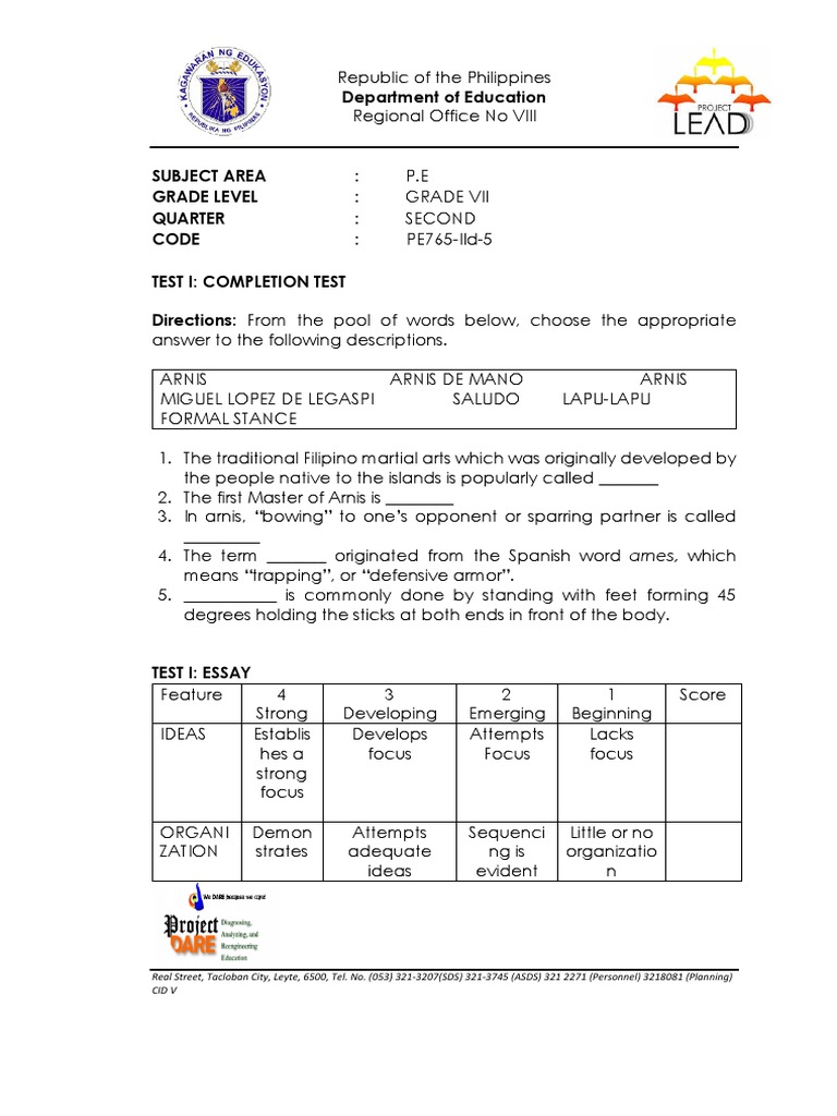 Grade 7 P.E 2ND Quarter | PDF | Philippines | Cognition