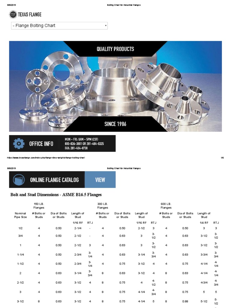 Industrial Flange Bolting Chart | PDF | Information Retrieval ...