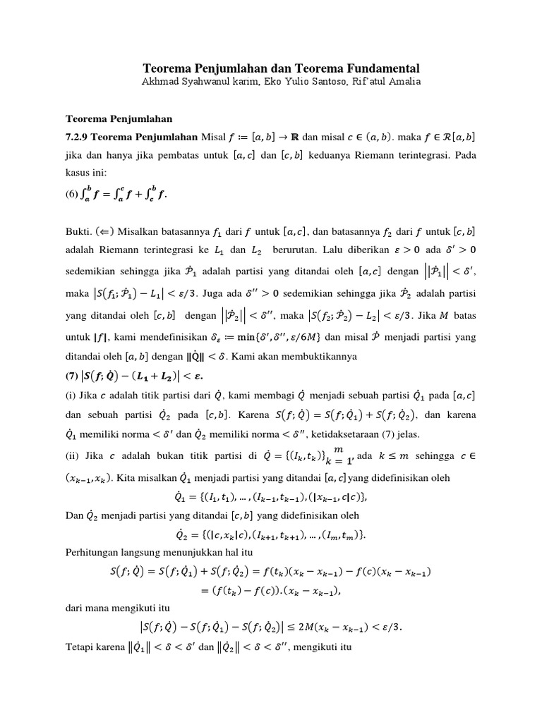 Teorema Dasar Integral dan Derivatif | PDF