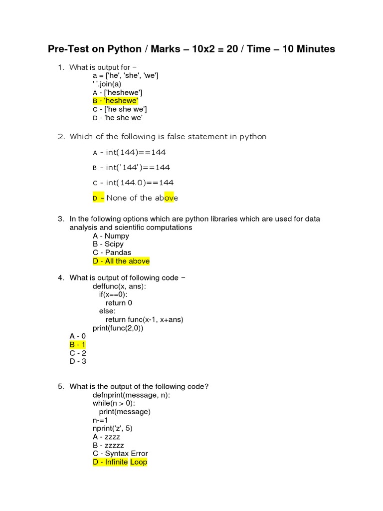 Python MCQ-10 (Ques) | PDF