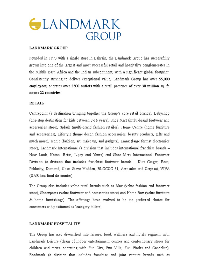 Landmark Group Company Profile | PDF | Retail | Corporate Social ...