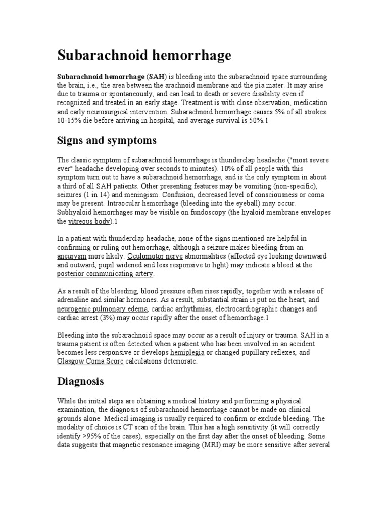 Subarachnoid Hemorrhage: Signs and Symptoms | PDF | Medical Specialties ...