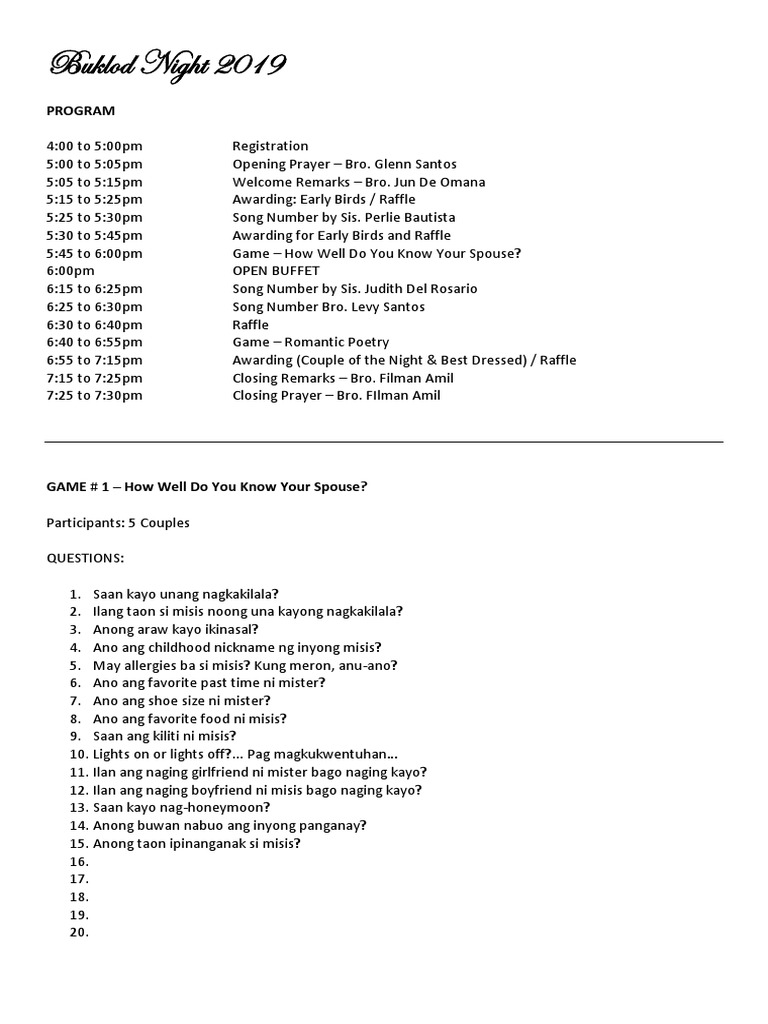 Buklod Night 2019 - Program | PDF