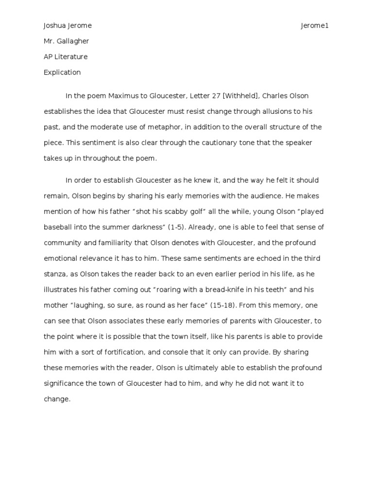 Maximus To Gloucester, Letter 27 (Withheld) Explication | PDF