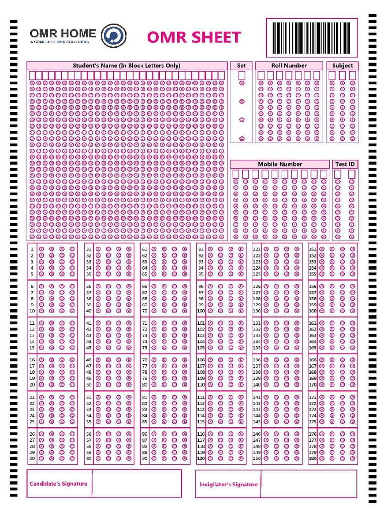 180 Questions OMR Sheet Sample - Free Download OMR Sheet | PDF