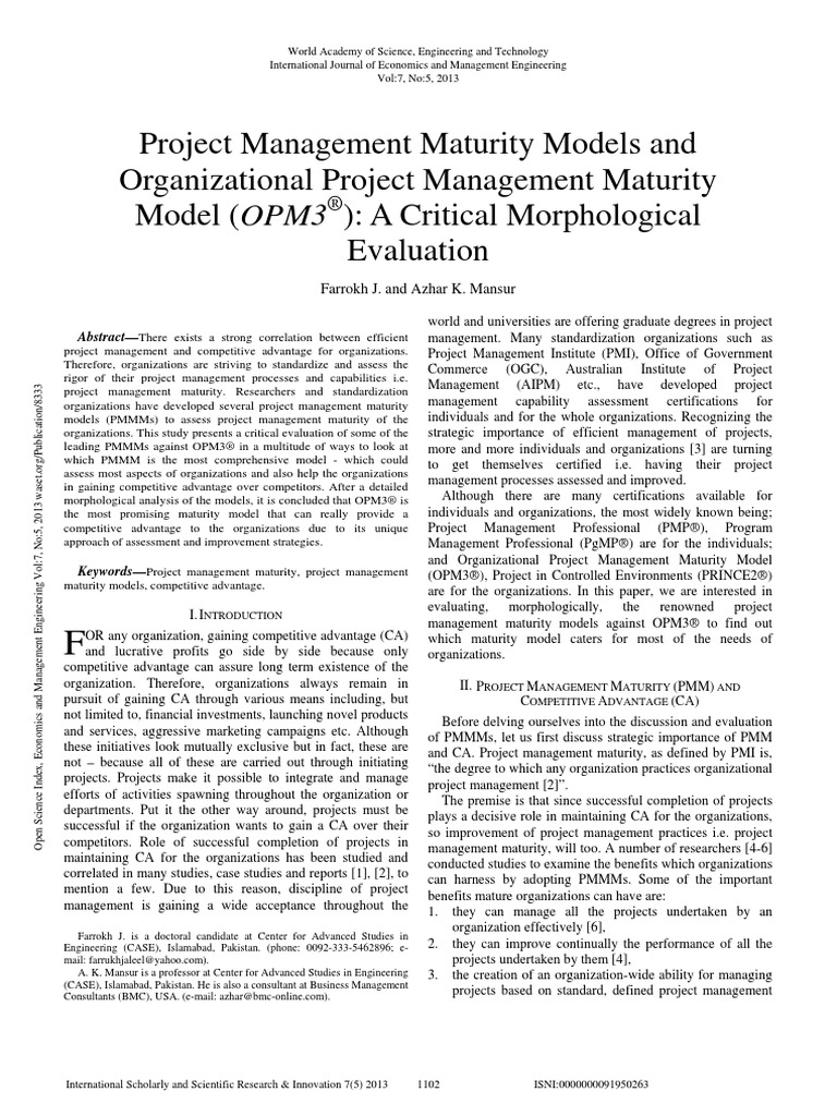 Project-Management-Maturity Models Comparisn | PDF | Project Management ...