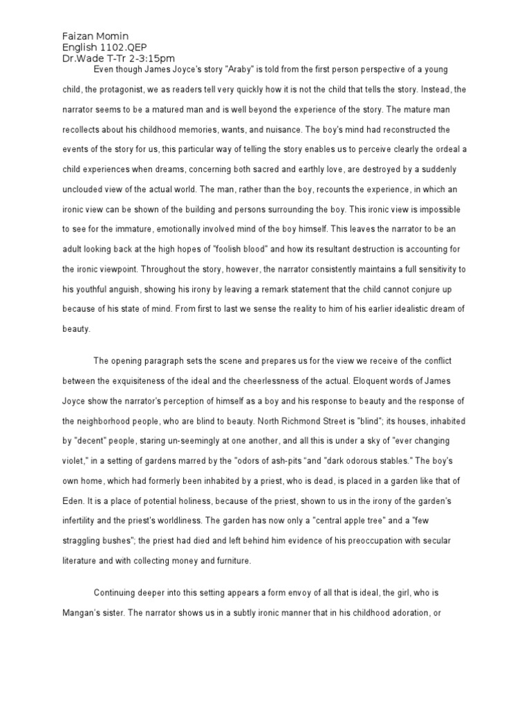 Araby Essay | PDF | Irony | Narration