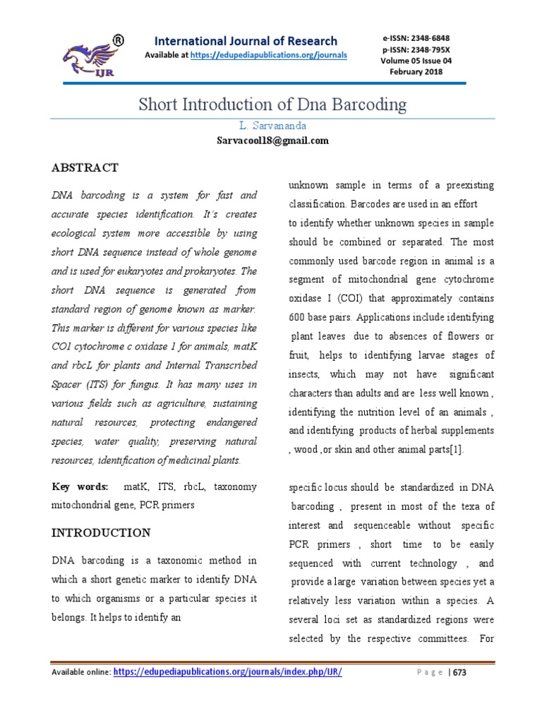 Short Introduction of Dna Barcoding | PDF | Ribosomal Rna | Biotechnology