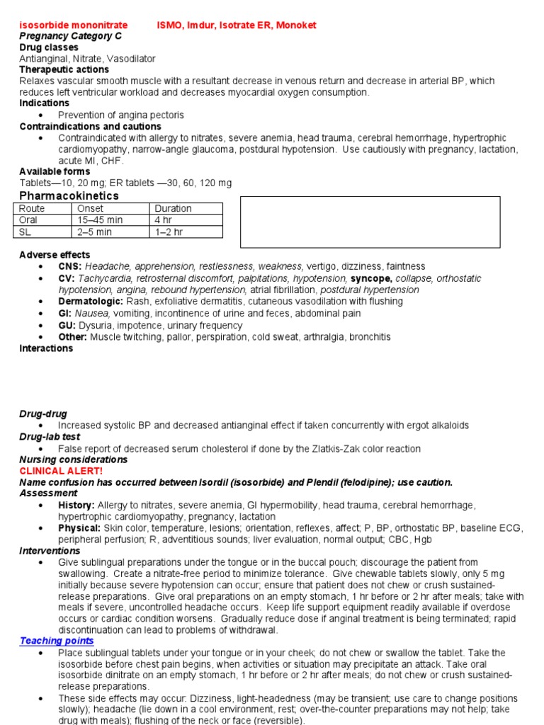 Isosorbide Nitrates | PDF | Medical Specialties | Drugs