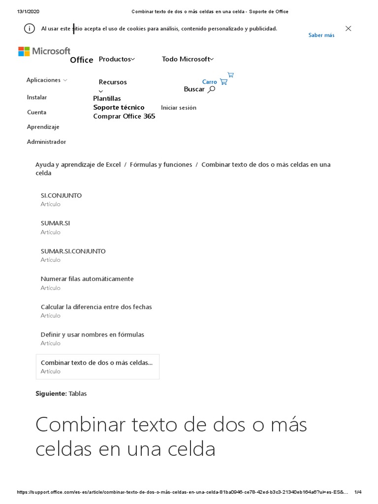 Combinar Texto de Dos o Más Celdas en Una Celda - Soporte de Office | PDF | Microsoft Office ...