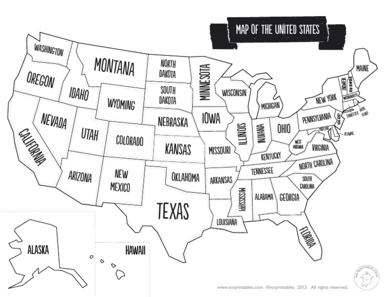 Mrprintables Printable Map Usa BW States PDF | PDF | Politics Of The ...