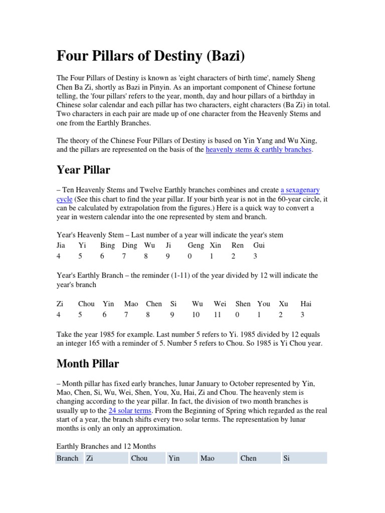 Understanding Bazi: Four Pillars Explained | PDF | Yin And Yang | East ...