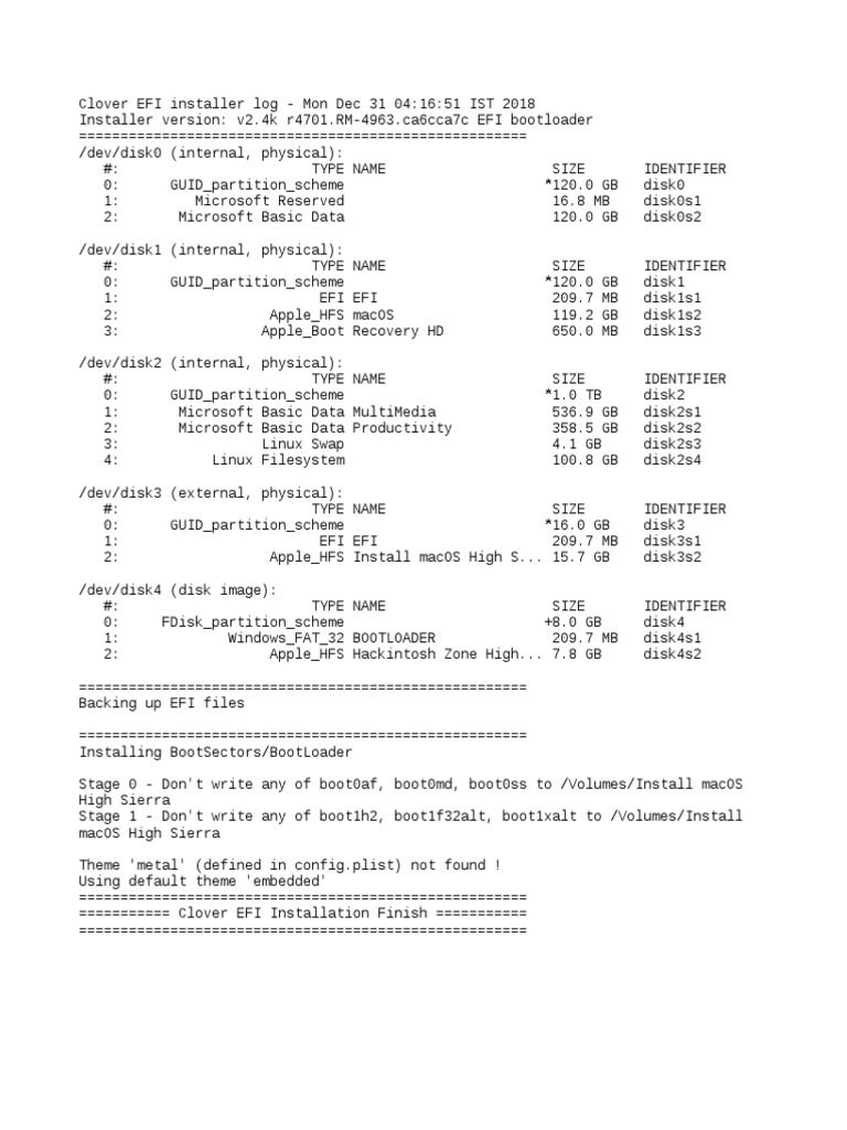 Clover Install Log | PDF | Computer Architecture | Operating System Technology