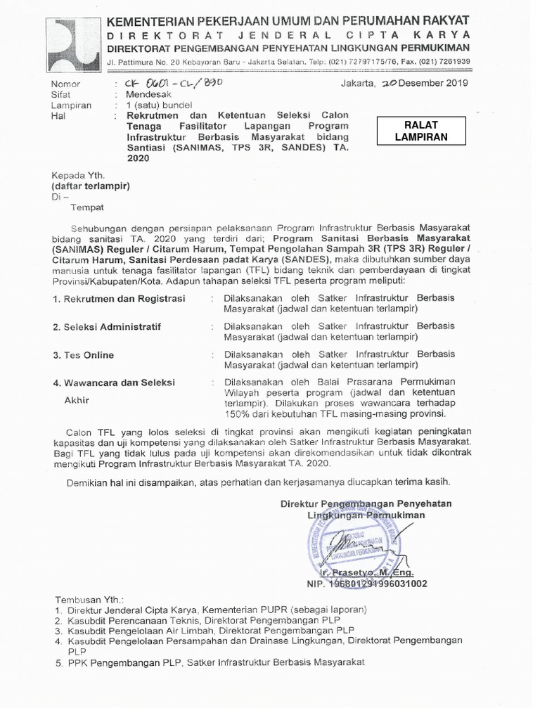 (RALAT LAMPIRAN) Surat Edaran Rekrutmen TFL 2020 PDF | PDF | Pengelolaan Keuangan & Uang ...