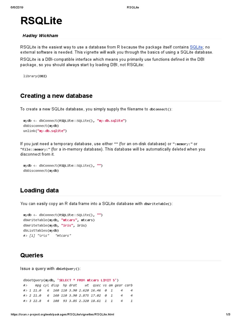 RSQLite Tutorial | Download Free PDF | Databases | Computer Programming