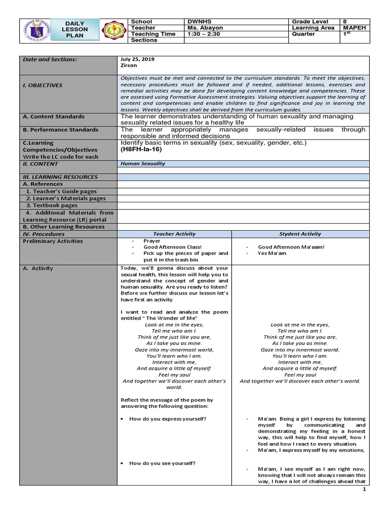 Detailed Lesson Plan | PDF | Gender | Gender Studies