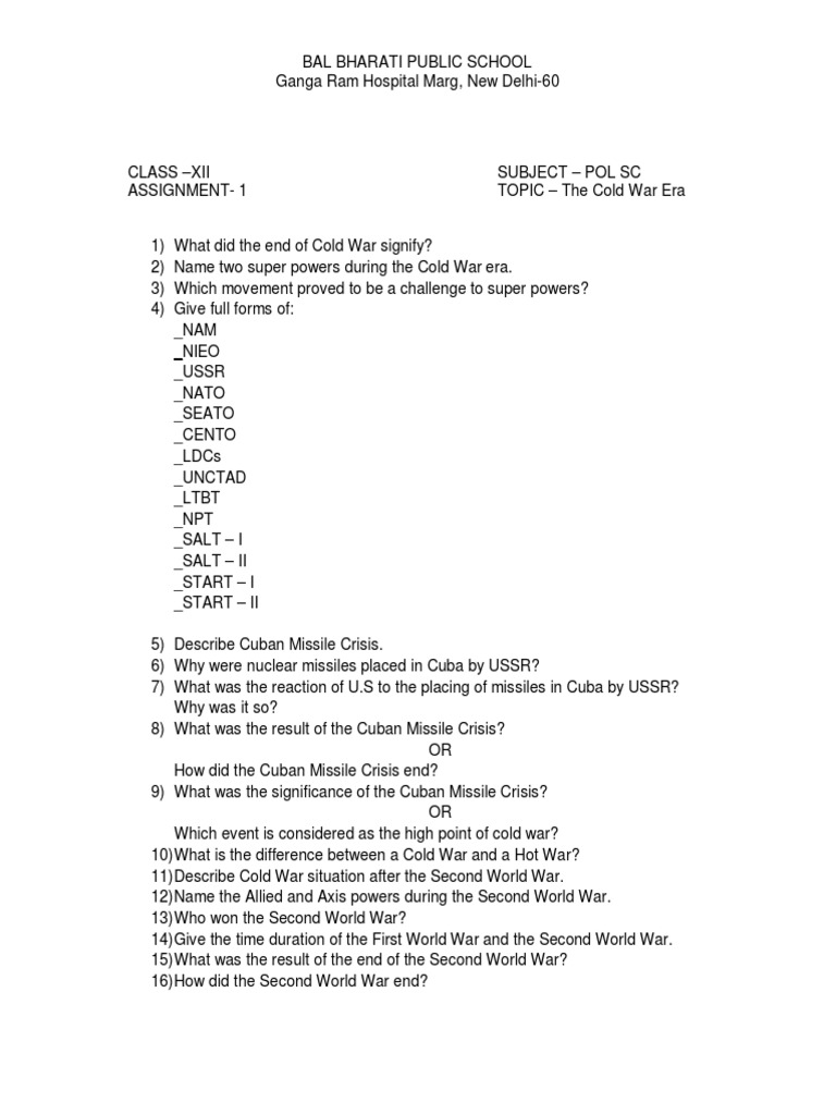 CBSE Class 12 Political Science Worksheet | PDF | Non Aligned Movement ...