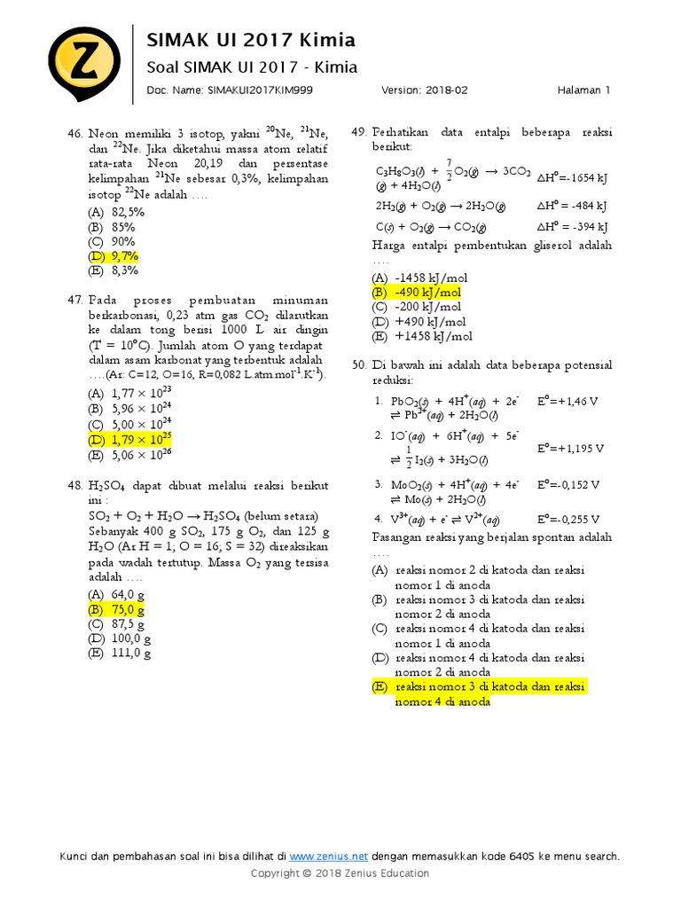 Simak Ui Kimia 2017 | PDF