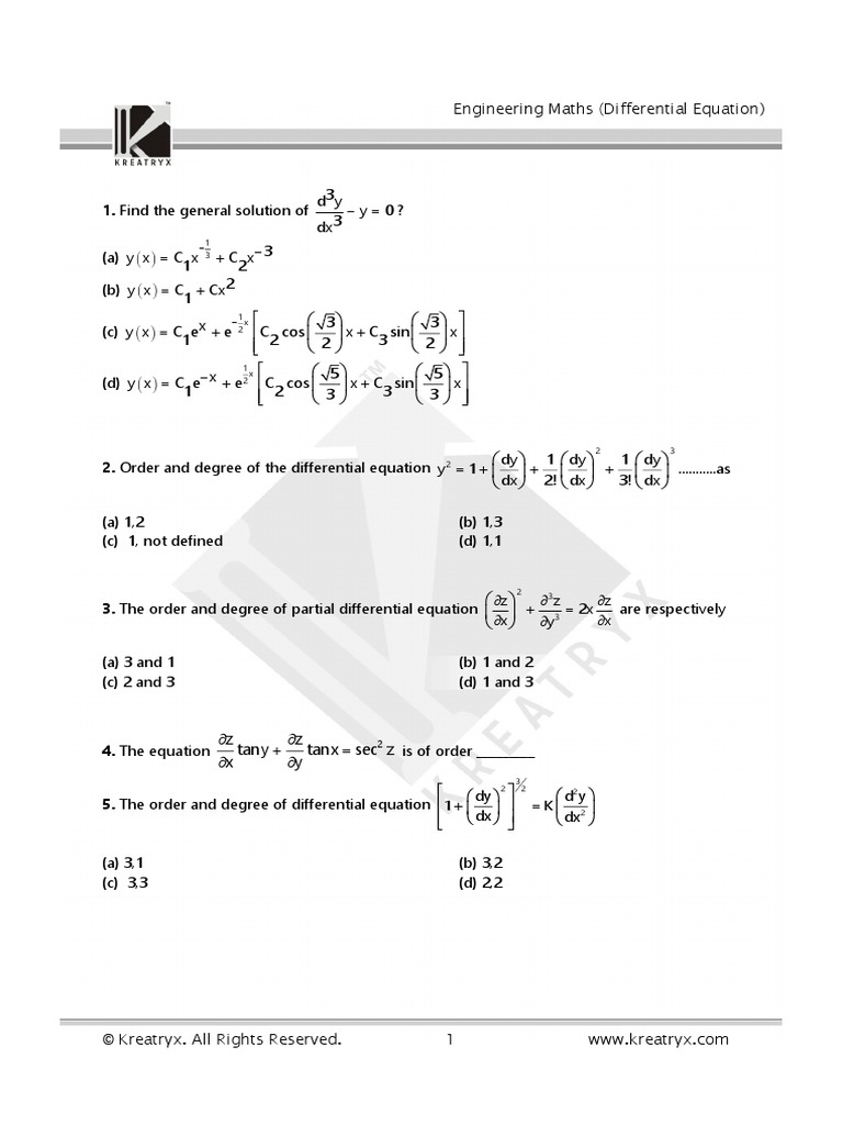 Differential Equation Question PDF | PDF | Rates | Equations