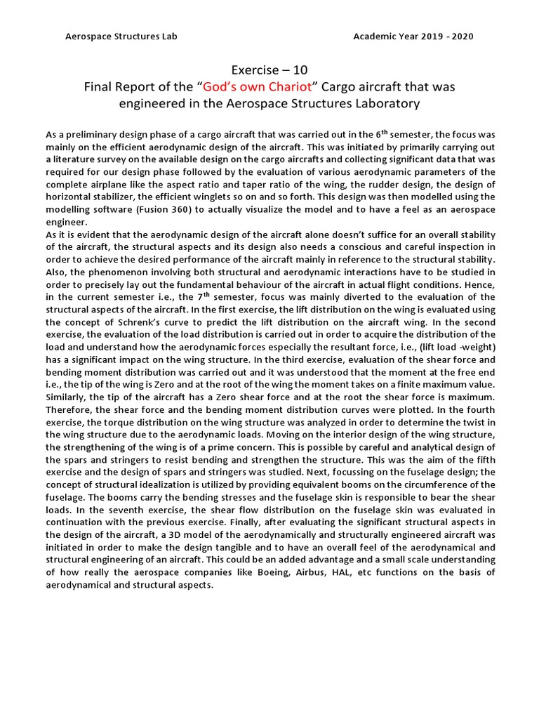 Cargo Aircraft Design Report 2019-2020 | PDF | Fuselage | Aircraft